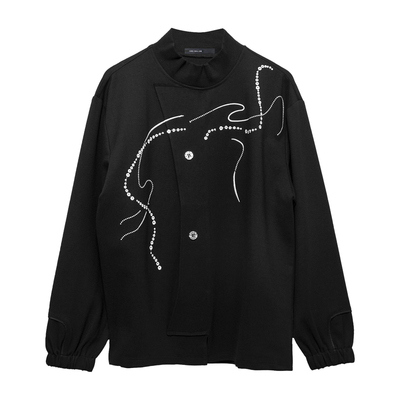 抽象艺术刺绣纽扣设计半高领卫衣