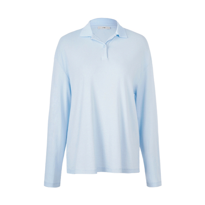 LYNEE【晴空浅夏】Miu系POLO领蓝色T恤女 百搭通勤基础款长袖上衣