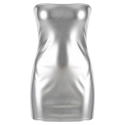 纯色亮皮性感抹胸包臀连衣裙