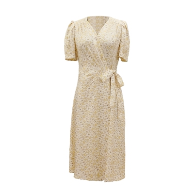 朗姿集团LIME莱茵印花收腰茶歇裙25夏新款V领法式碎花连衣裙