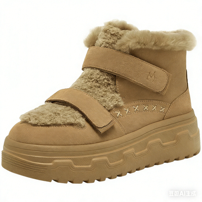 Mirabell美丽宝松子糕2025冬新款保暖100%羊毛里女靴牛皮革雪地靴