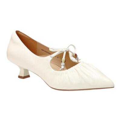 千百度皱纹羊皮一字带蝴蝶结女鞋