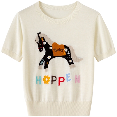 【莱赛尔】BANANA BABY2026年春新款原创小马提花刺绣针织衫短袖