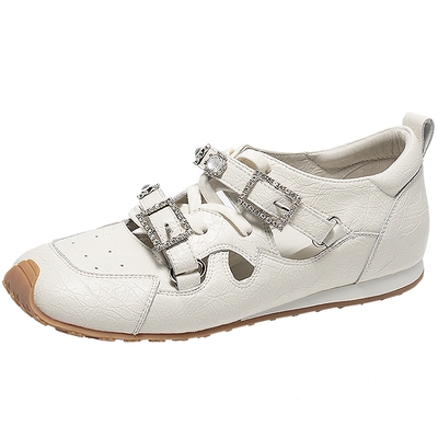 MIO米奥芭蕾运动玛丽珍2026春新款闪钻绑带女阿甘舞鞋裂纹皮单鞋