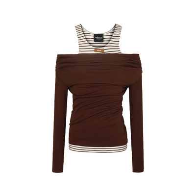 ARTEPURA撞色假两件露肩打底衫