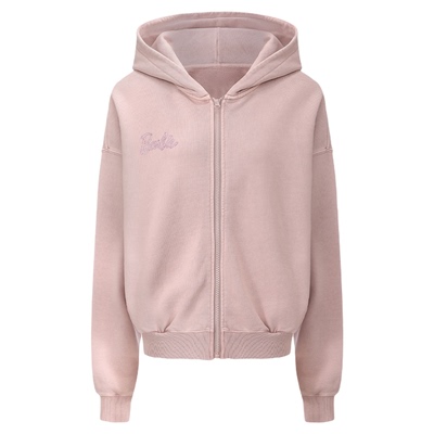 xVESSEL芭比联名系列粉色烫钻卫衣女时尚宽松连帽外套百搭新款