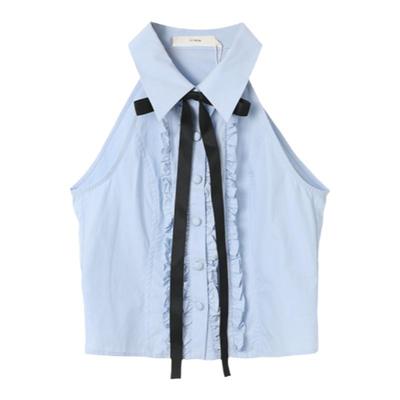 西町村屋学院风木耳边背心女秋季新款气质短袖无袖上衣XA9C10097