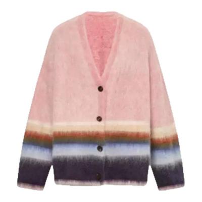 it :orange forest宽松版型针织衫开衫女 米彩条贝贝羊驼毛外套
