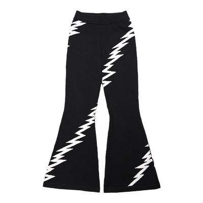 QUORRA S CHORD原创设计闪电刺绣黑白保暖针织毛线喇叭裤长裤毛衣