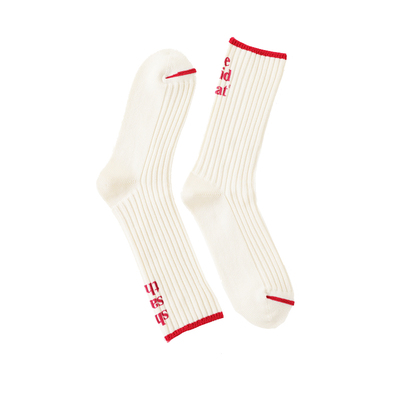 韩国米白色简约风粗针字母袜子