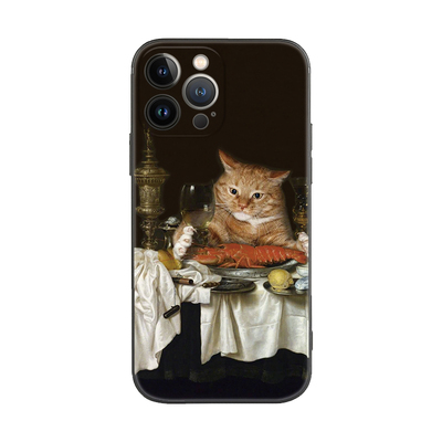 苹果iPhone16pro橘猫龙虾油画