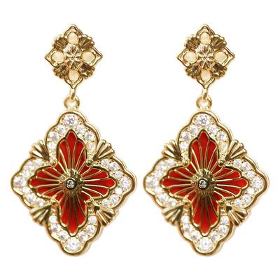 法式复古双面满钻四叶草耳钉女