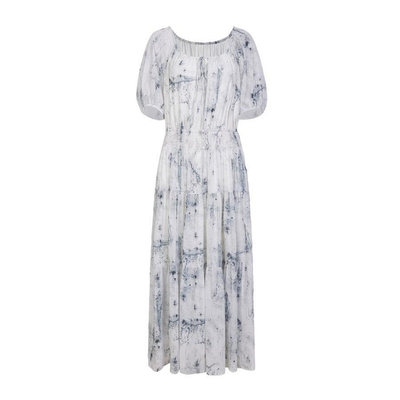 婉甸2026夏季新原生灰水墨晕染A字裙短袖插肩袖连衣裙1252N26SD4