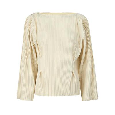 sdeer时尚圆领肌理褶皱长袖T恤