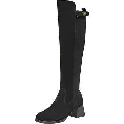 TATA他她女靴子2025羊皮瘦瘦靴长筒靴百搭弹力靴黑色袜靴6HD09DC5