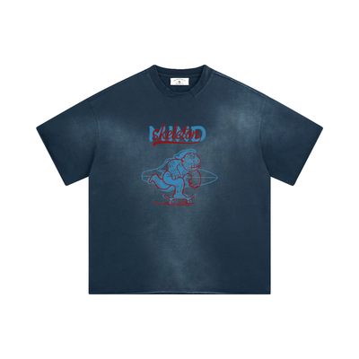 MindError骷髅滑板印花扎染短袖