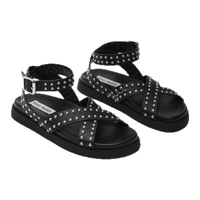 思美登铆钉厚底交叉带罗马凉鞋