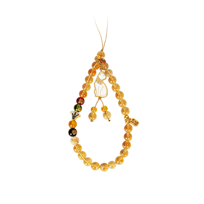 大英博物馆五路财神黄水晶手机链