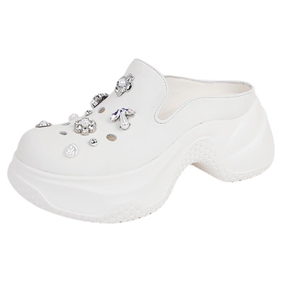 Mantener Gran 全皮半包头拖鞋女夏外穿厚底小个子增高洞洞鞋超火