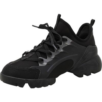 zhr老爹鞋女款秋冬2025新款女鞋轻便运动鞋子加绒黑色厚底显脚小