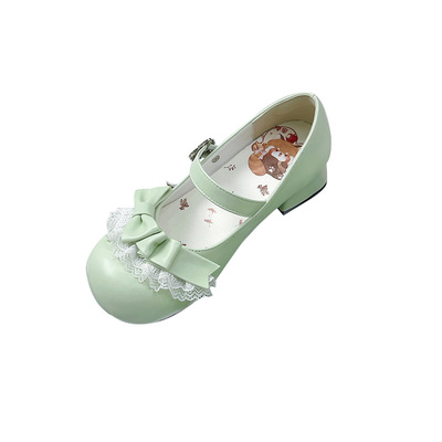 现货榛果小熊原创小雪芙中跟可爱lo鞋圆头粗跟蕾丝学生百搭小皮鞋