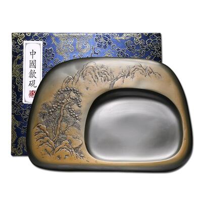 维新 非遗名师许亚祥 歙砚作品《博艺山水》手工砚台天然原石精品老坑歙砚山水砚台安徽歙县高档精品文房四宝