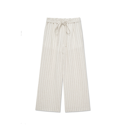 RODERICWONG亚麻条纹摺裥休闲裤