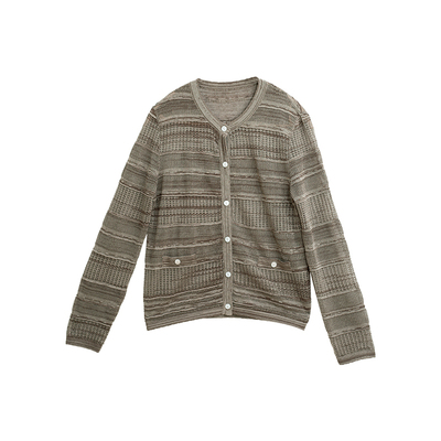 忘城T561座/暮色窗台/秋季亚麻棉混纺薄款段染镂空针织开衫外套女