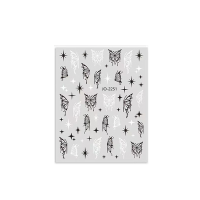 美甲蝴蝶贴纸手绘网红黑白指甲贴