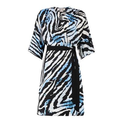 DVF2026早秋新款海军蓝斑马纹印花收腰裹身裙DW2U016