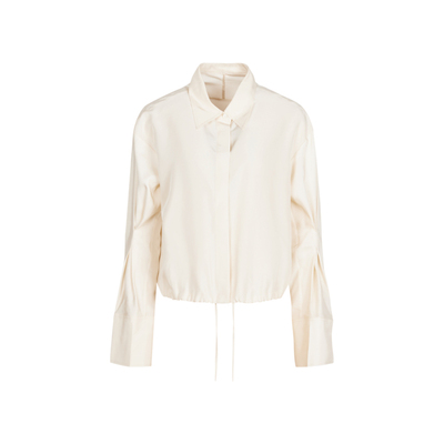 LESS小翻领短款细抽绳长袖衬衣女桑蚕真丝简约休闲衬衫2O5211040