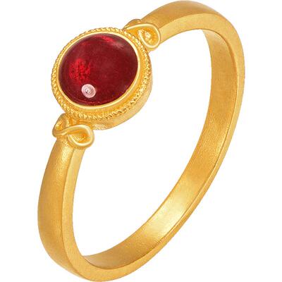 明牌珠宝黄金缪斯戒指 足金欧式风复古女戒红色珐琅婚戒AFM0281