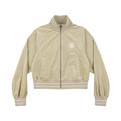 GOODBAI athletic学院贴布绣丝绒高领拉链外套