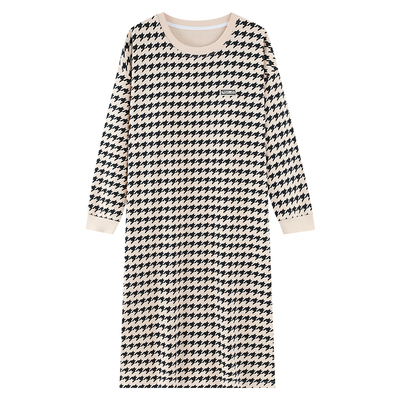 胖mm200斤特大码睡衣裙女款秋冬加肥纯棉宽松中长款连体裙带胸垫