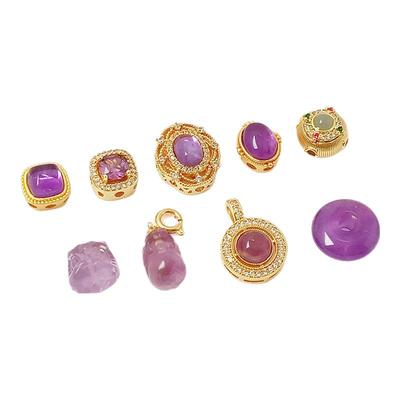 14K包金镶锆石紫水晶方糖貔貅