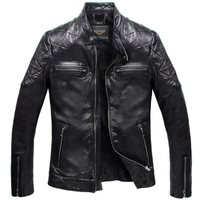 小贝同款真皮皮衣男立领绵羊机车