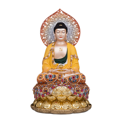 汉白玉彩绘全堂佛像家用摆件