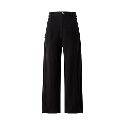 形剪裁腰部褶裥收缩弯刀裤