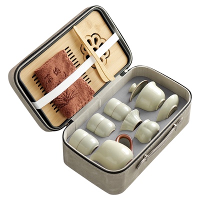 2025新款汝窑旅行茶具套装高端家用功夫喝茶杯壶盖碗户外便携定制