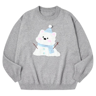 PSO Brand男装女装雪人小狗毛衫圆领针织衫毛衣外套女秋冬情侣装