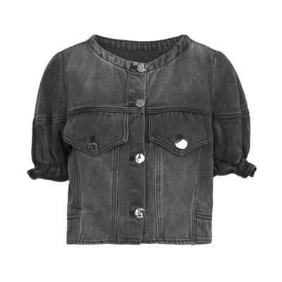 sdeer圆领泡泡袖牛仔短款上衣