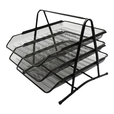 欧标三层文件盘金属铁网间距60mm网状文件座350*297*275mm文件框三栏资料文件筐网格收纳架商务办公B2783