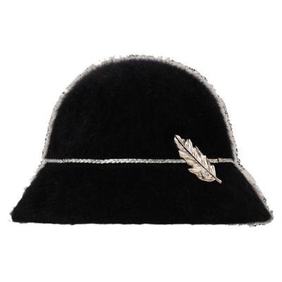 shes兔毛混纺树叶捏夹渔夫帽