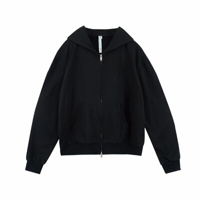 CONTRAFIEN纯色简约基础拉链宽松连帽卫衣 休闲舒适百搭帽衫外套