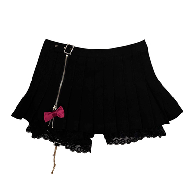 【小雨的岛】gal系可爱少女学院风蝴蝶结拉链百褶短裙 带腿环腿链