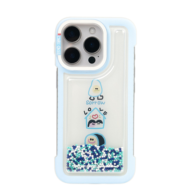 CARECASE 蓝色线条画无边框泡泡珠手机壳 适用于苹果 16 15 14 ProMax 原创设计 小众插画童趣 可摇晃解压