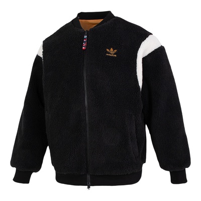 阿迪达斯三叶草男女装新款夹克双面穿仿羊羔绒休闲外套IX4215