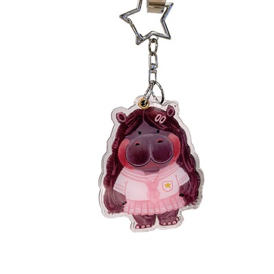 原创BarkCompany手绘可爱小河马透明随身化妆镜包包挂件钥匙扣女