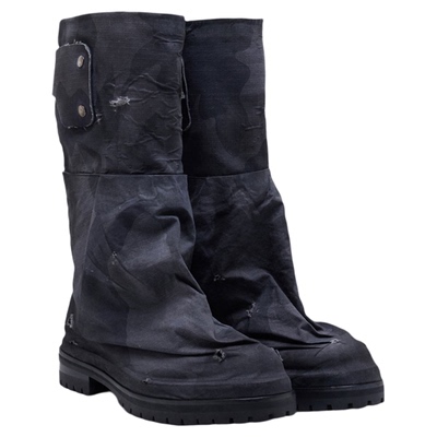 424复古做旧机能褶皱中筒骑士靴