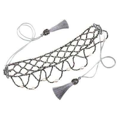 气质款手工编织水晶淡水珍珠长流苏系带choker精炼项链INS网红款